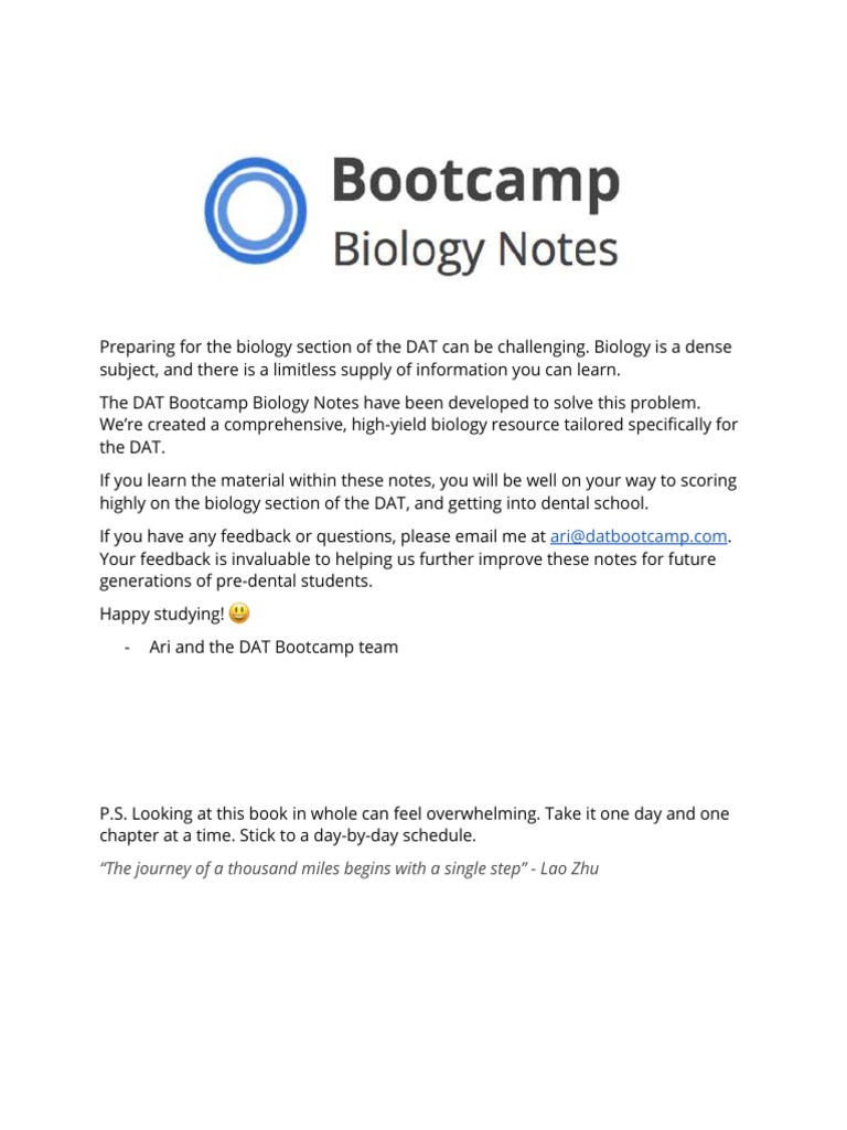 (2018) DAT Bootcamp Biology Notes | PDF