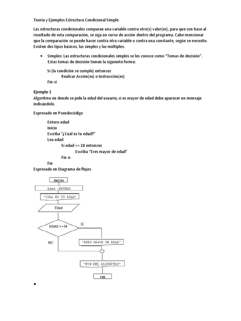 Teoría y Ejemplos Estructura Condicional Simple | PDF | Conceptos ...