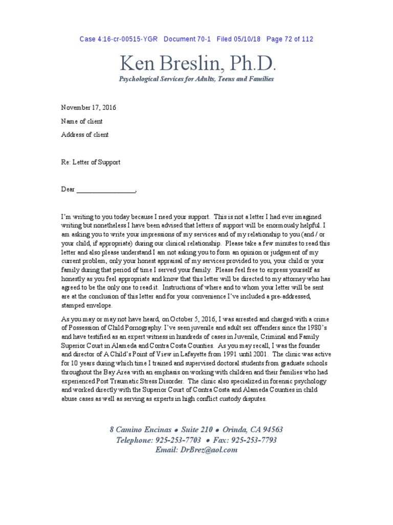 Breslin Support Letter | PDF | Adolescence | Prosecutor