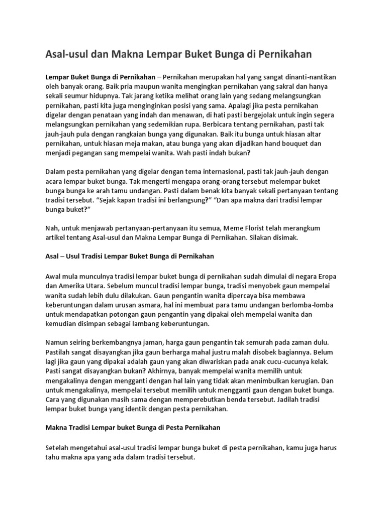 Tradisi Lempar Buket Bunga di Pernikahan | PDF | Griya & Taman