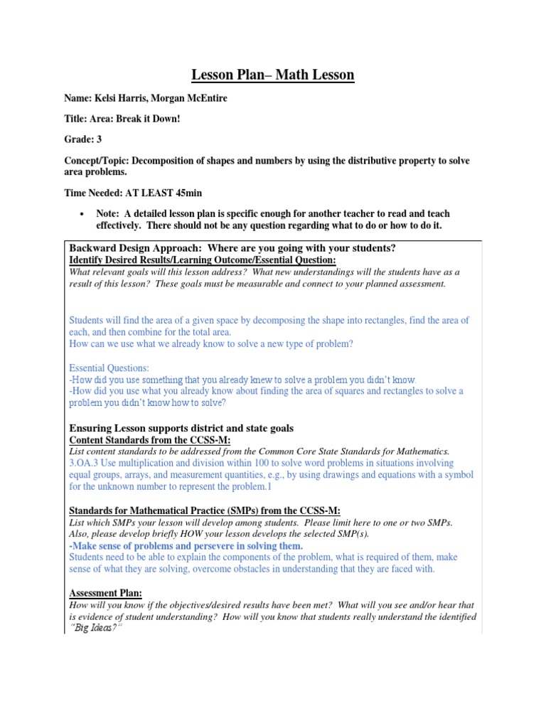 Lesson Plan - Math Lesson: Backward Design Approach: Where Are You ...