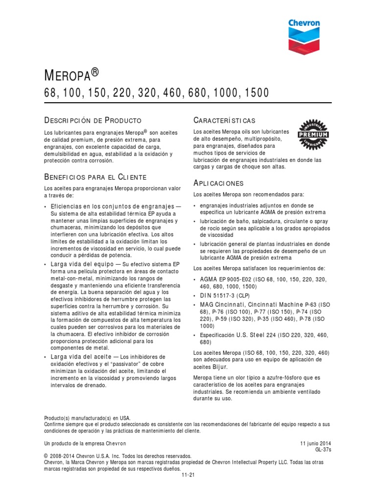 Chevron Meropa 1000 | PDF | Engranaje | Corrosión
