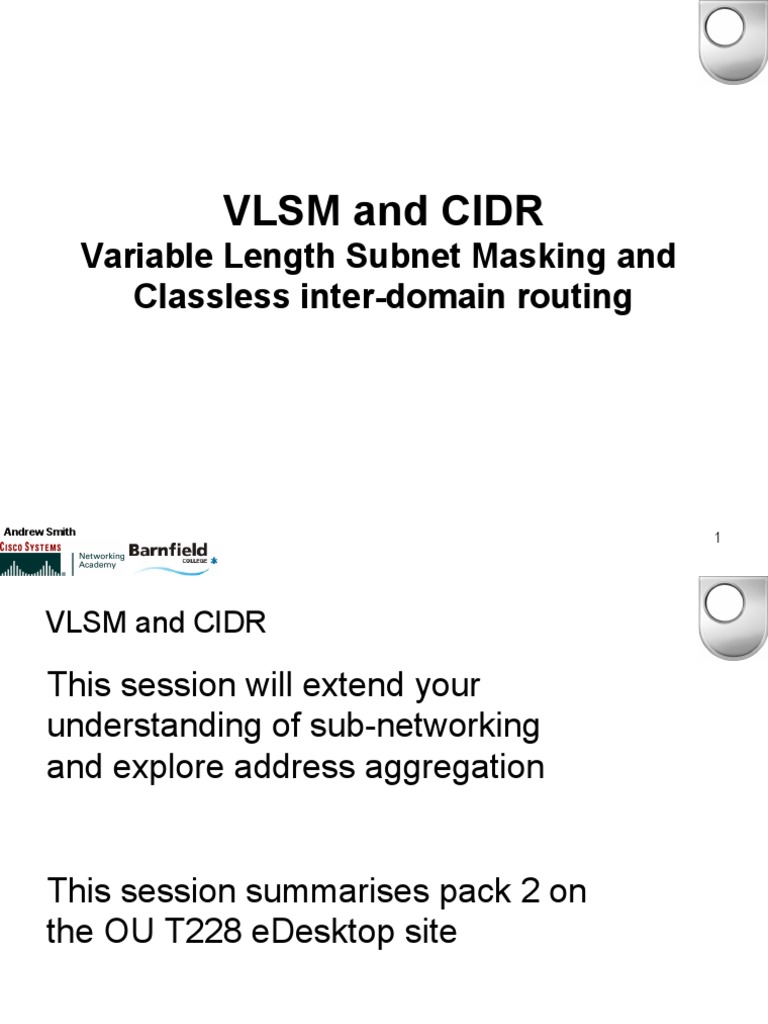 VLSM and Cidr: Variable Length Subnet Masking and Classless Inter-Domain Routing | PDF ...