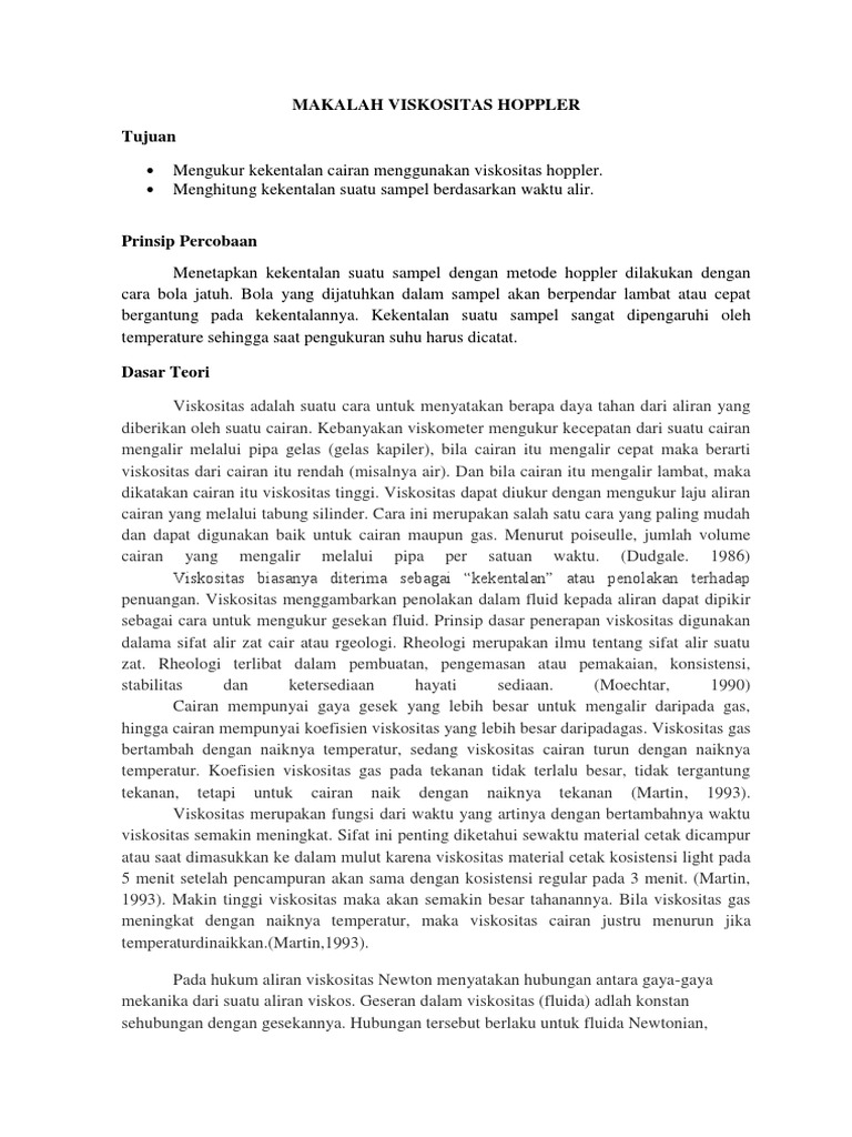 Makalah Viskositas Hoppler Tujuan | PDF | Wellness