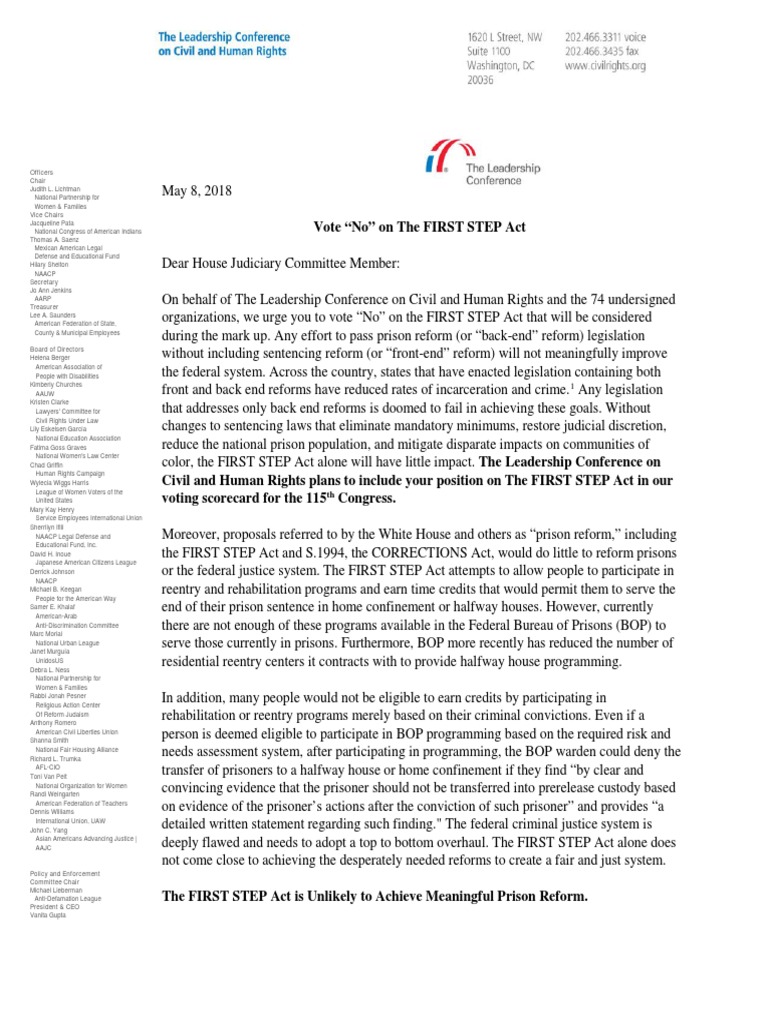 Letter-Oppose-First Step Act-5.8.18-FINAL PDF | PDF | Recidivism | Prison