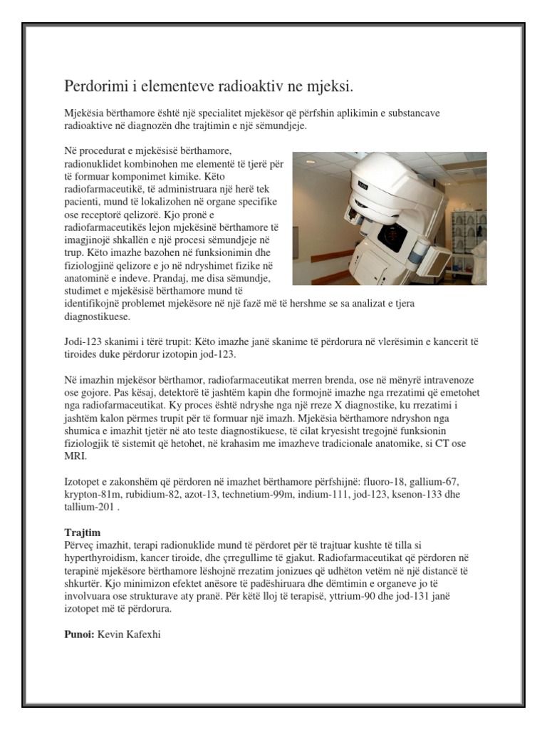 Perdorimi I Elementeve Radioaktiv Ne Mjeksi | PDF