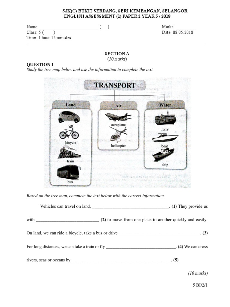 English Year 5 Paper 2 | PDF