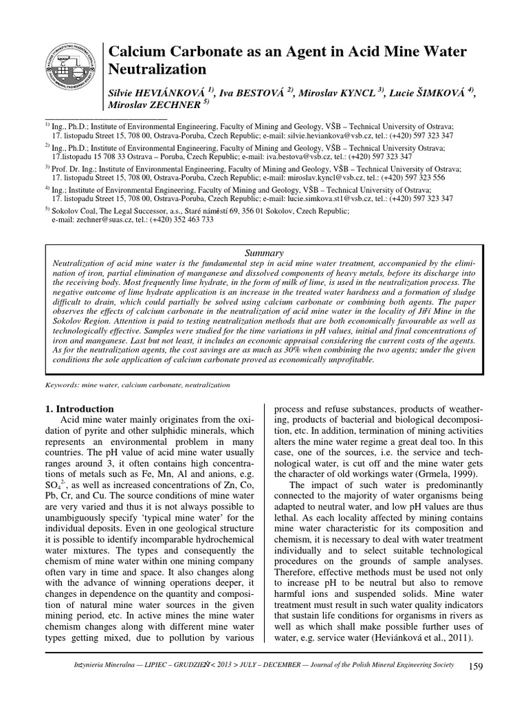 Calcium Carbonate As An Agent in Acid Mine Water Neutralization | PDF ...