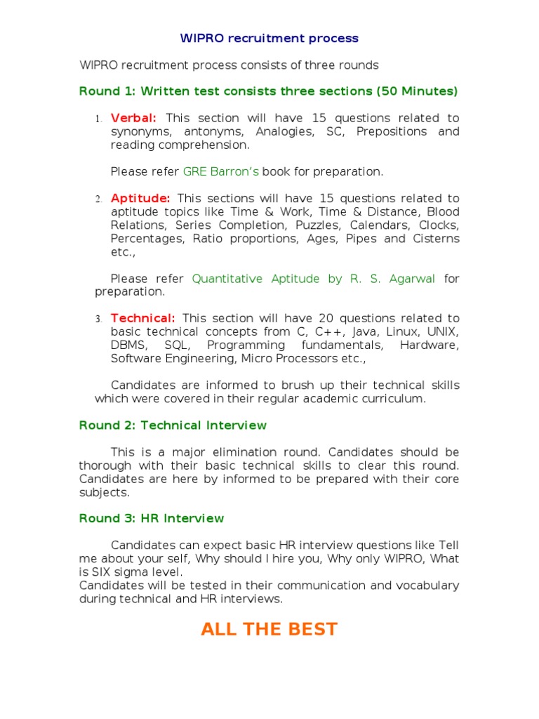 Wipro Recruitment Process Overview | PDF | C (Programming Language ...