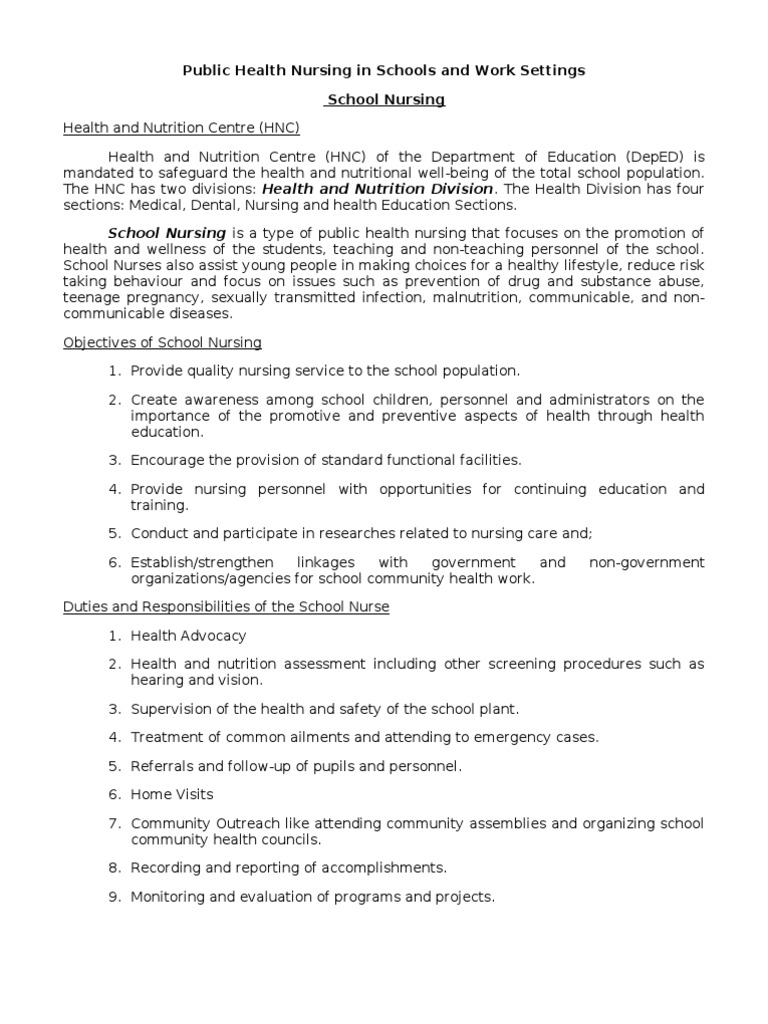 School Nursing Is A Type of Public Health Nursing That Focuses On The ...