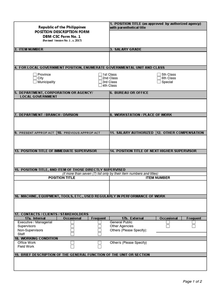 DBM CSC Form No. 1 Position Description Forms | PDF | Business | Government