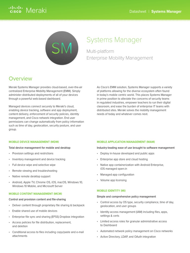 Meraki Datasheet SM | PDF | Ios | Mobile App