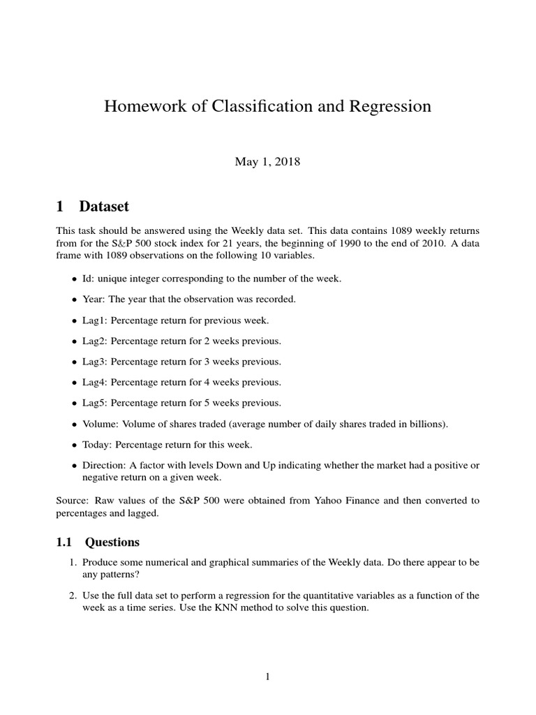Homework of Classification and Regression: 1 Dataset | PDF | Logistic ...