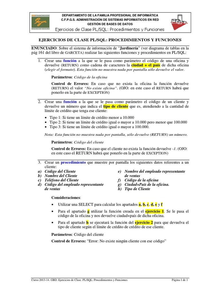 GBD PL-SQL Ejercicios de Clase Enunciado | PDF | Pl / Sql | SQL