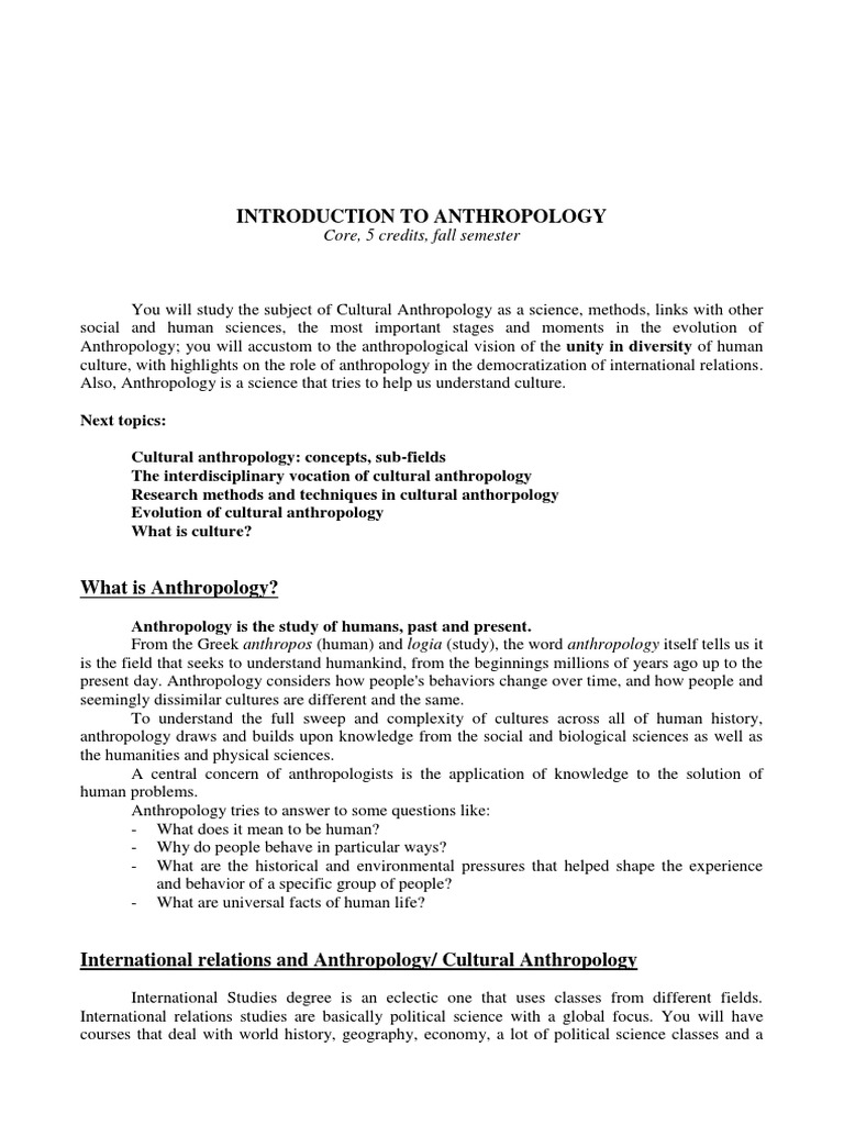 Introduction To Anthropology | PDF | Anthropology | Cultural Anthropology
