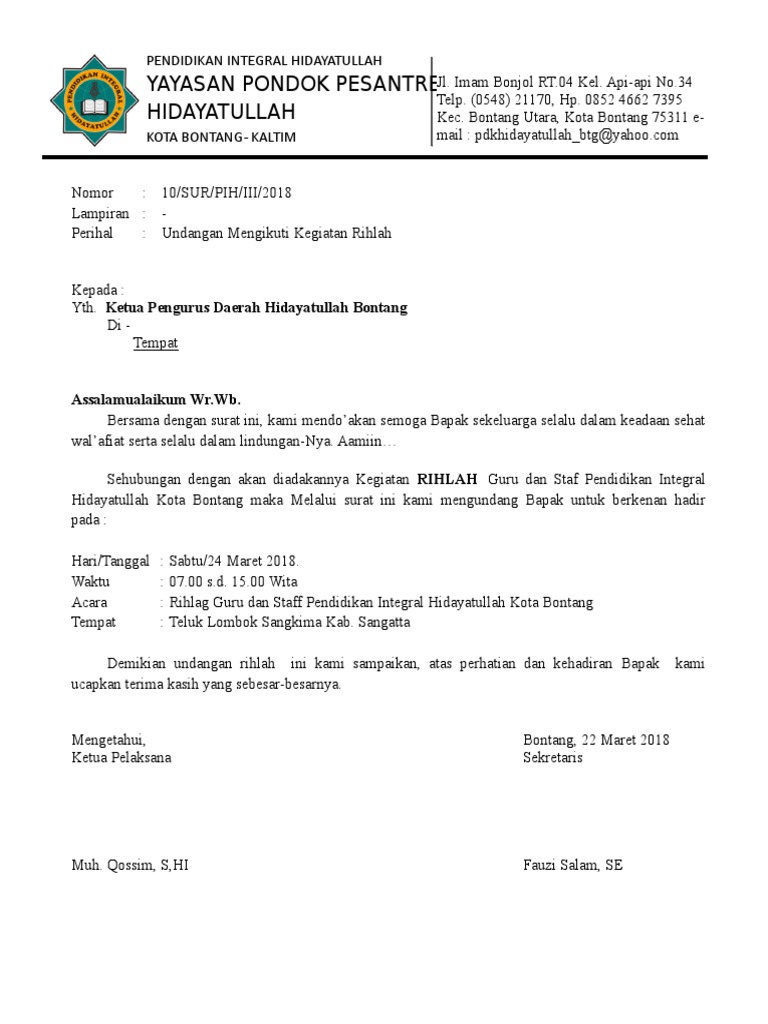 Surat Undangan Rihlah | PDF