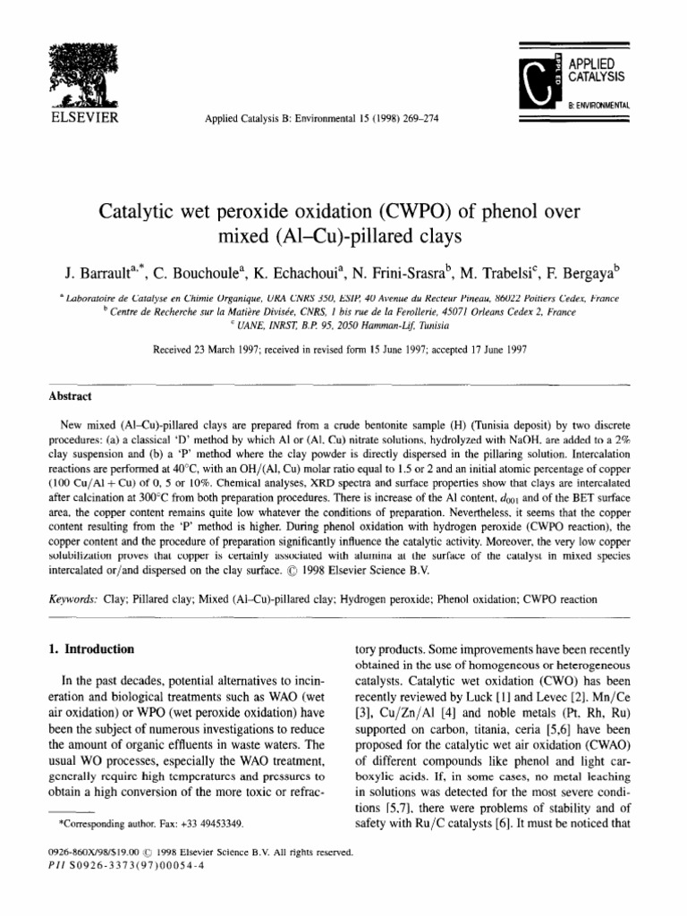 Catalytic Wet Peroxide Oxidation of Phenol Over Mixed (Al-Cu)-Pillared ...