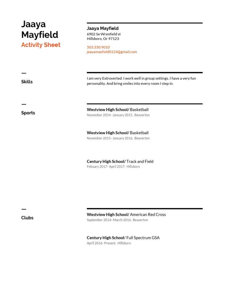 Activity Sheet | PDF | Wellness