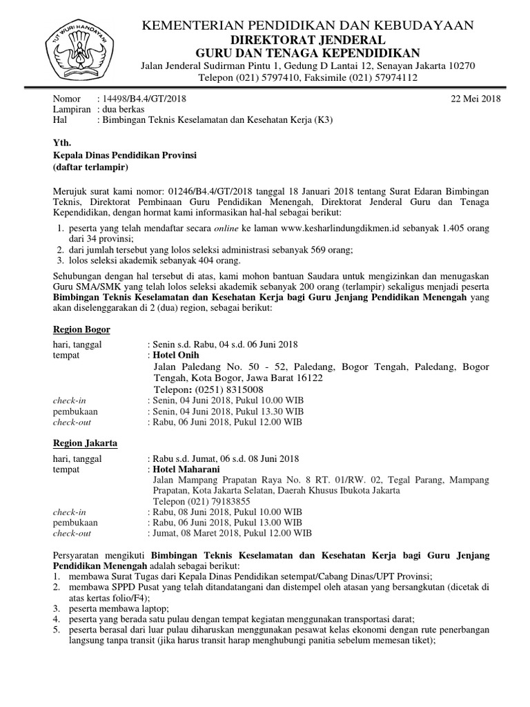 Surat Undangan Peserta BIMTEK K3 | PDF