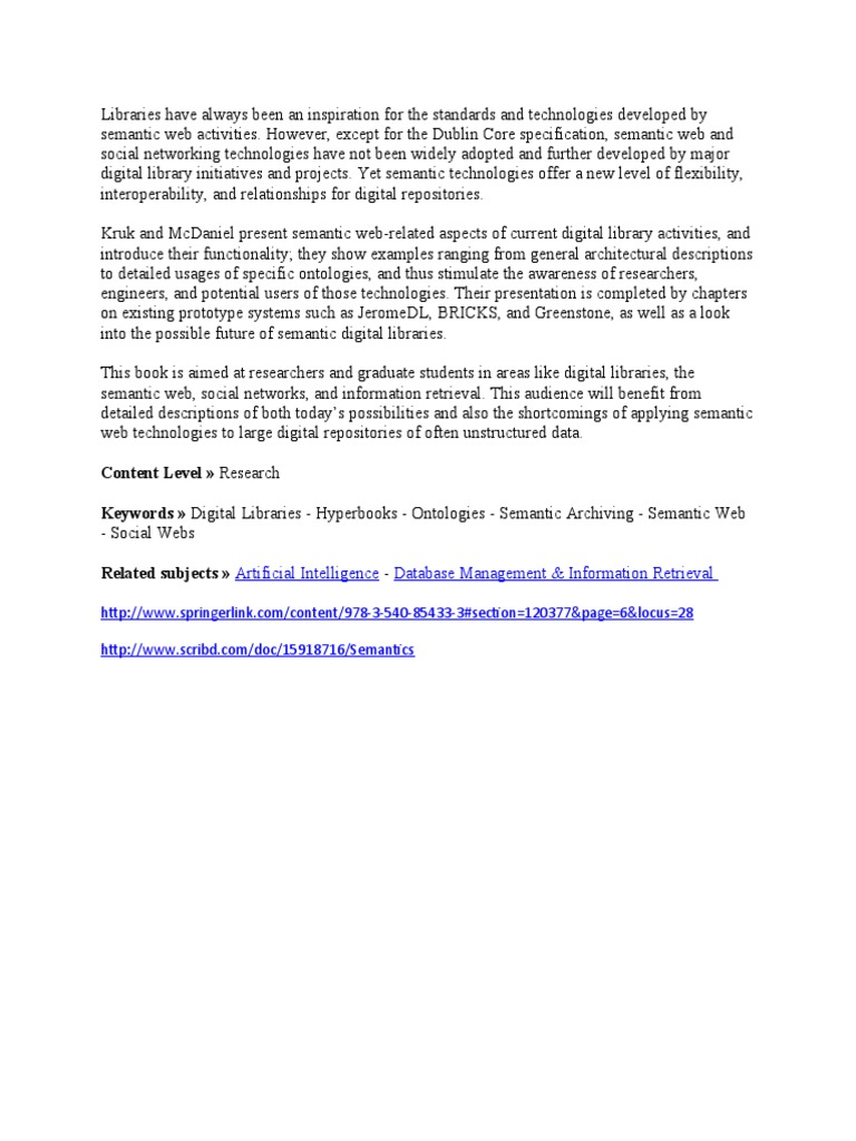 Semantic Web in Digital Libraries | PDF | Computers