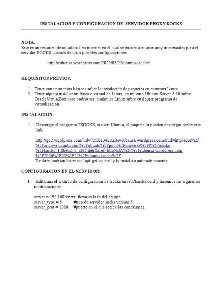 Tsocks Pdf Servidor Proxy Arquitectura De Internet
