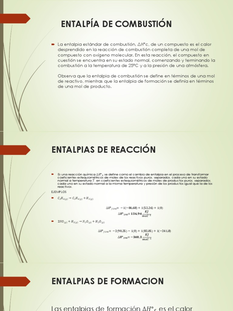 Entalpias De Formacion Reaccion Y Combustion Pdf Entalpía