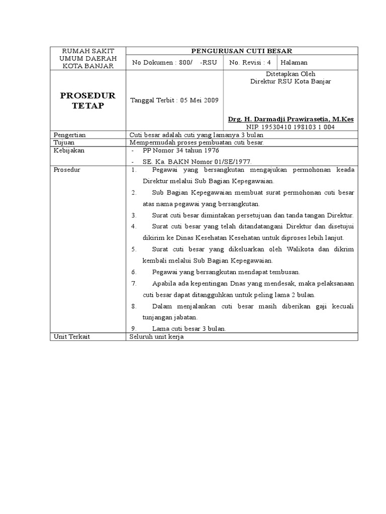 Prosedur Pengajuan Cuti Besar RSU Kota Banjar | PDF | Pengelolaan ...