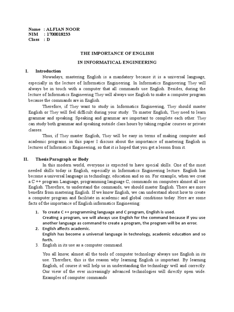 The Importance of English1 | PDF | English Language | Lecture