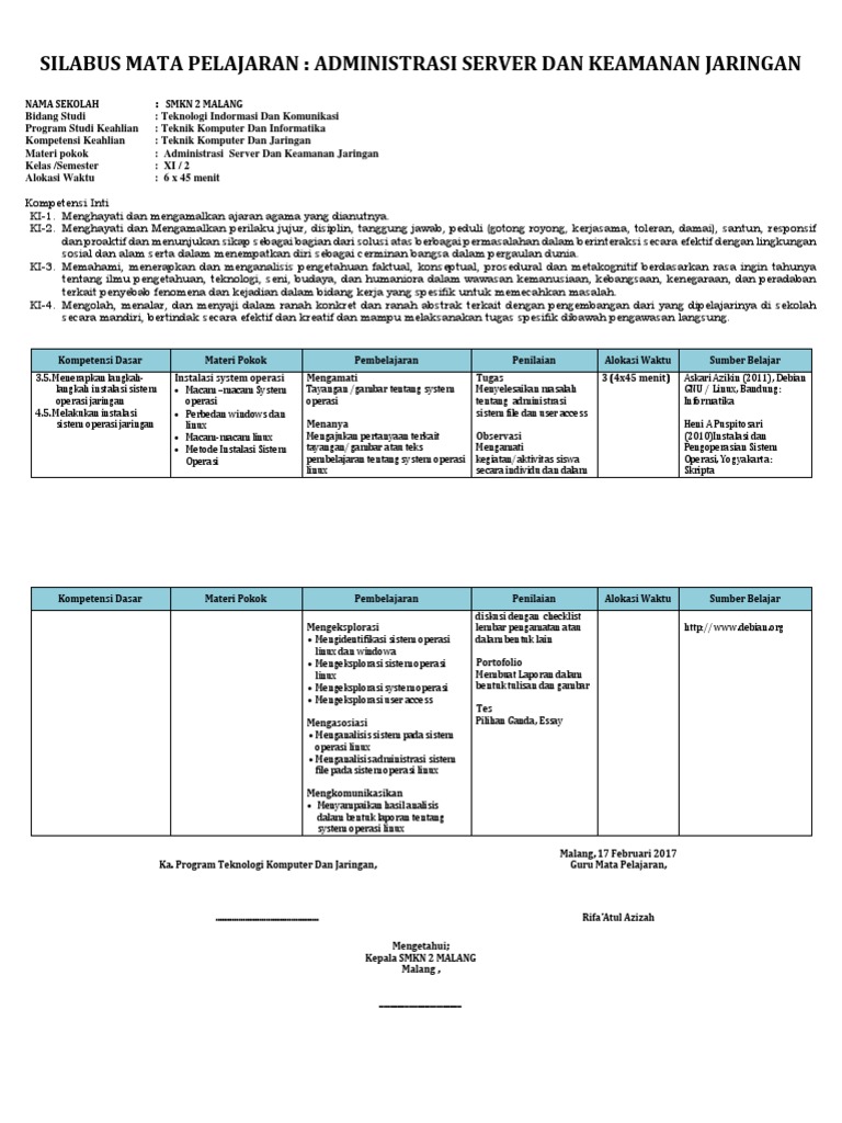 SILABUS Administrasi Server Dan Keamanan Jaringan | PDF