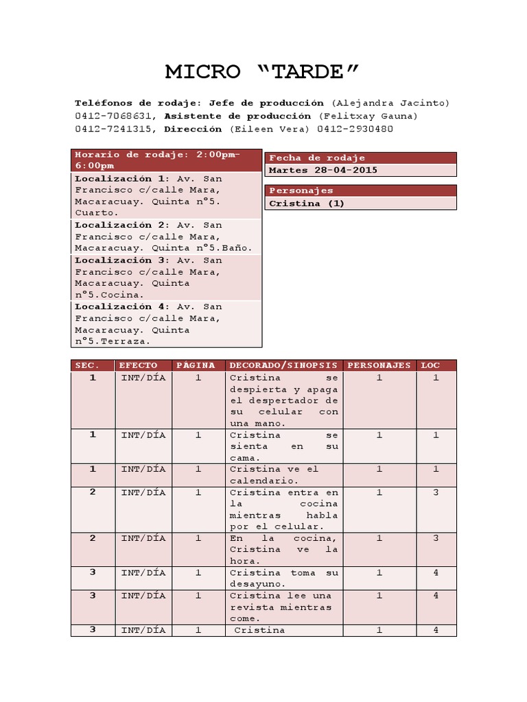 Ejemplo de Plan de Rodaje | PDF | Ocio