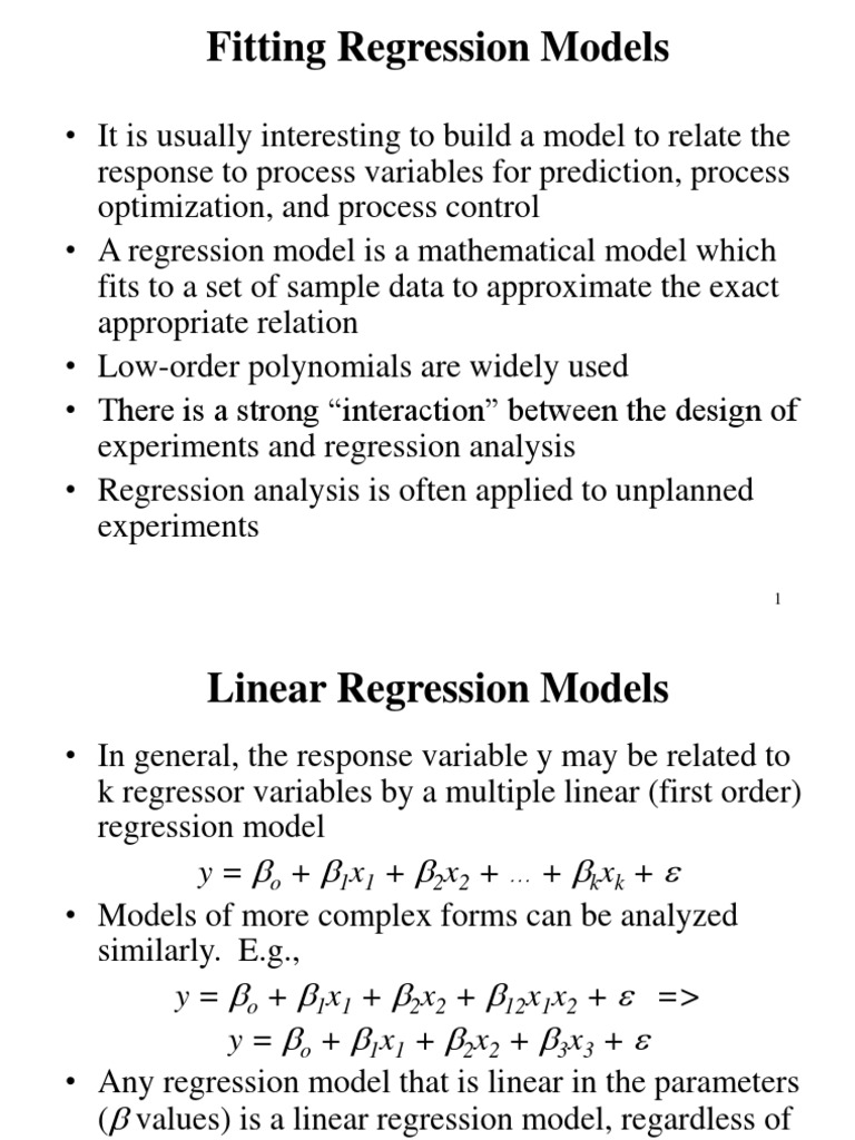 Fitting Regression Models for Prediction and Process Optimization | PDF ...