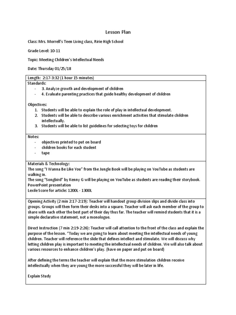 Lesson Plan - Intellectual Development | PDF | Toys | Lesson Plan
