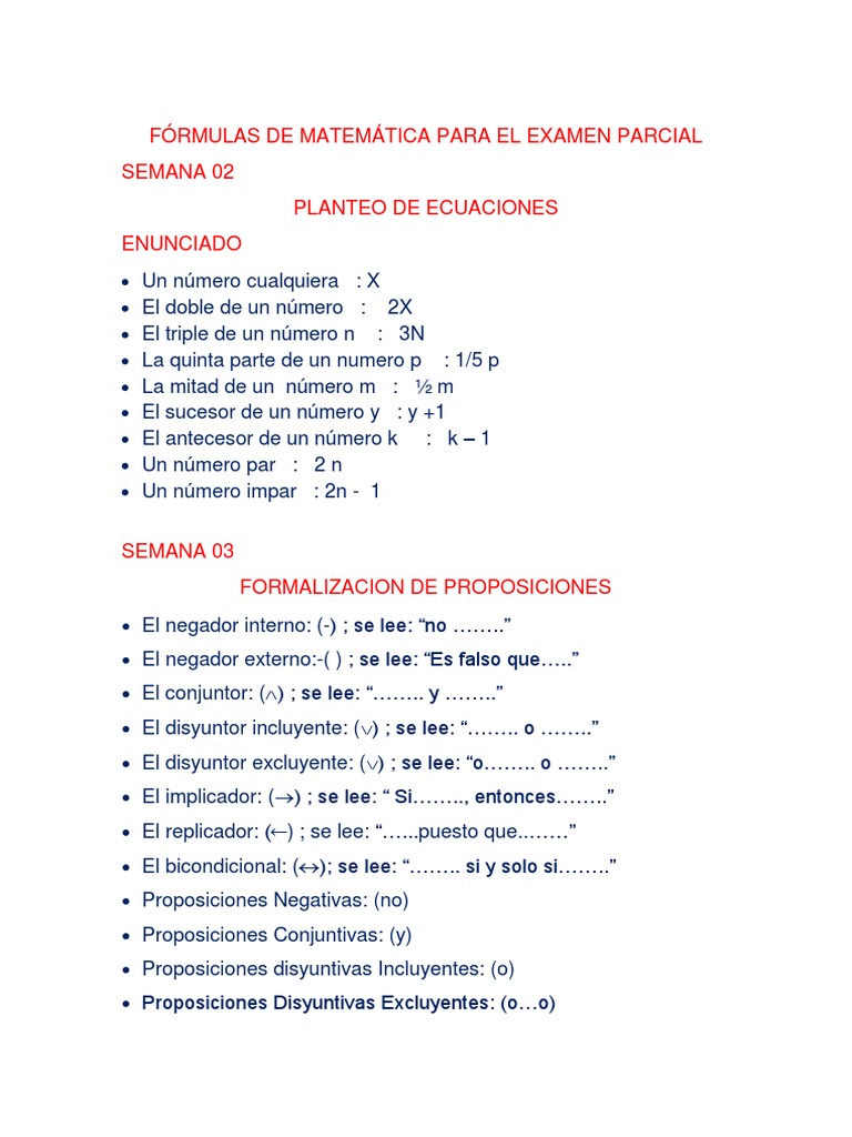 Fórmulas de Matemática | PDF | Si y solo si | Proposición