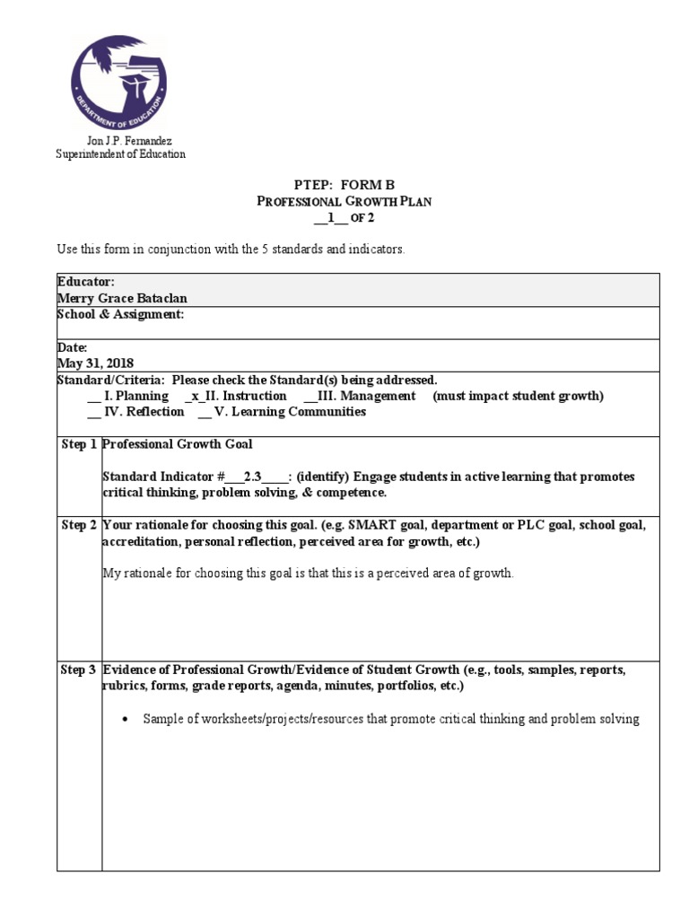 Ptep Form B - 1 Sy1819 | PDF