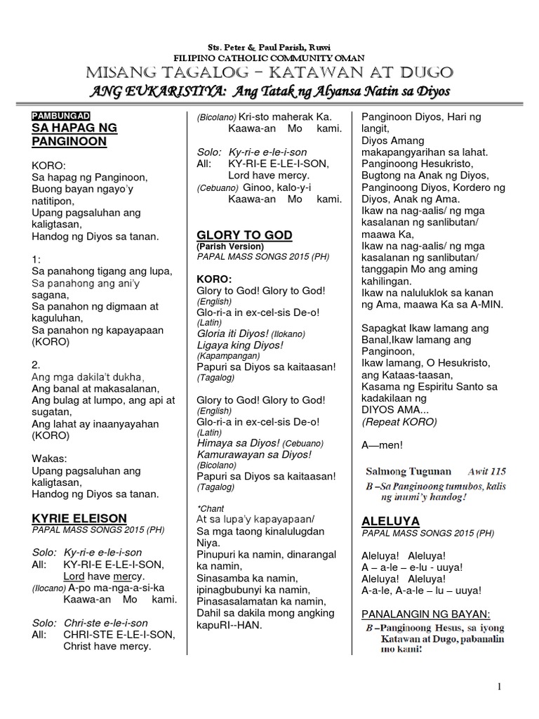 JUN1 Tagalog Mass Lineup | PDF