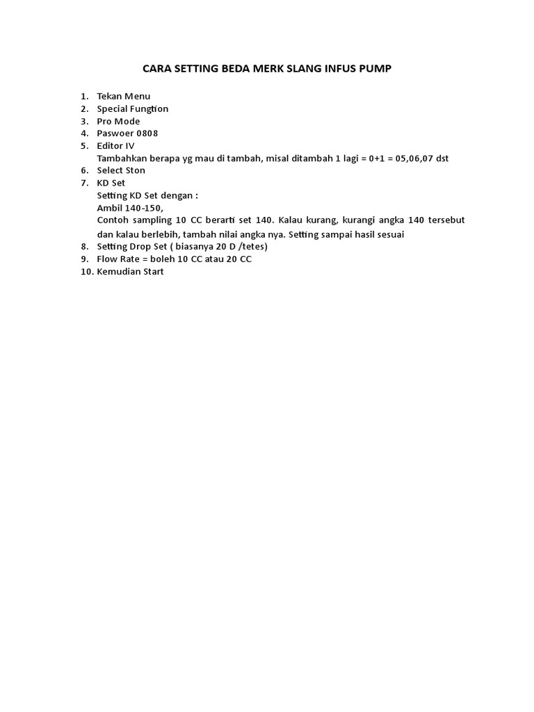 Setting Infus Pump Berbagai Merk | PDF