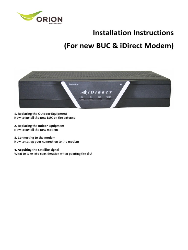 Installation Instructions (For New Buc & Idirect Modem) : 1. Replacing ...