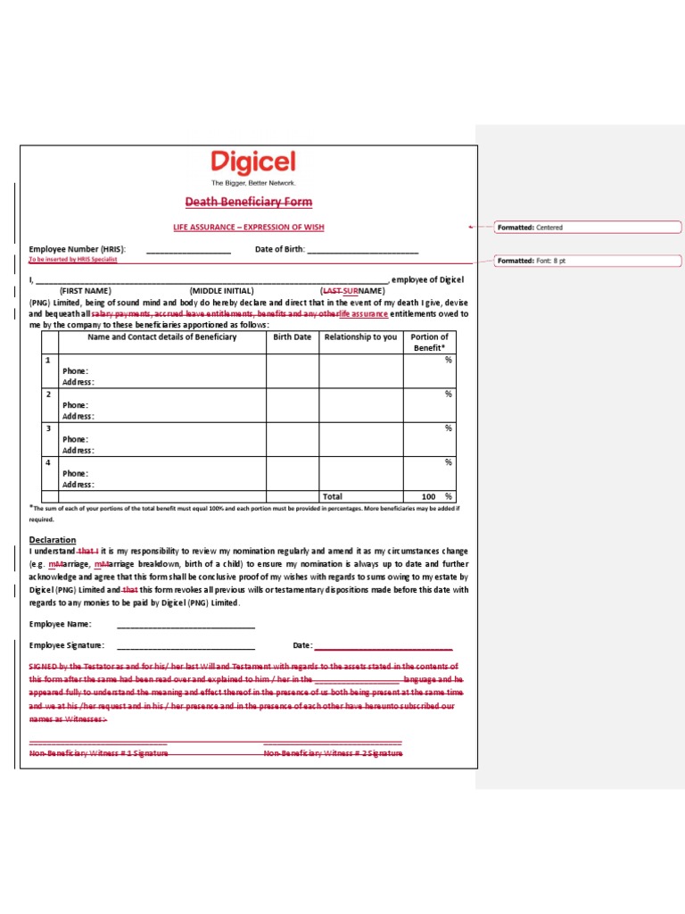 Life Assurance Expression of Wish Form | PDF | Will And Testament ...