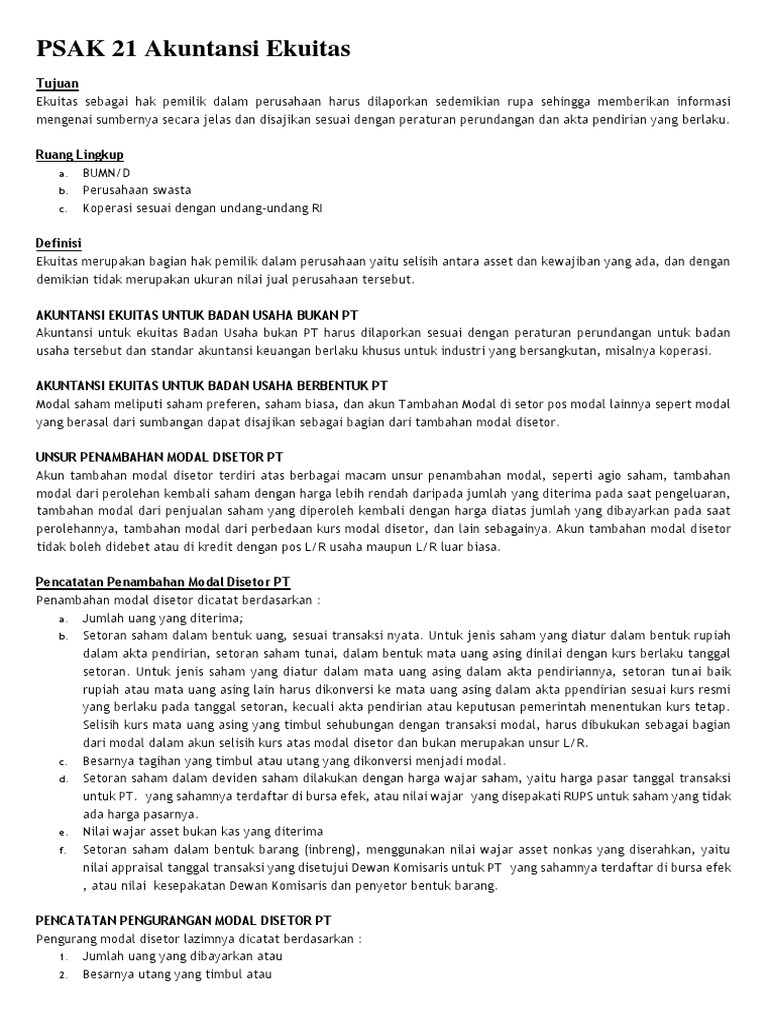 PSAK 21 Akuntansi Ekuitas | PDF