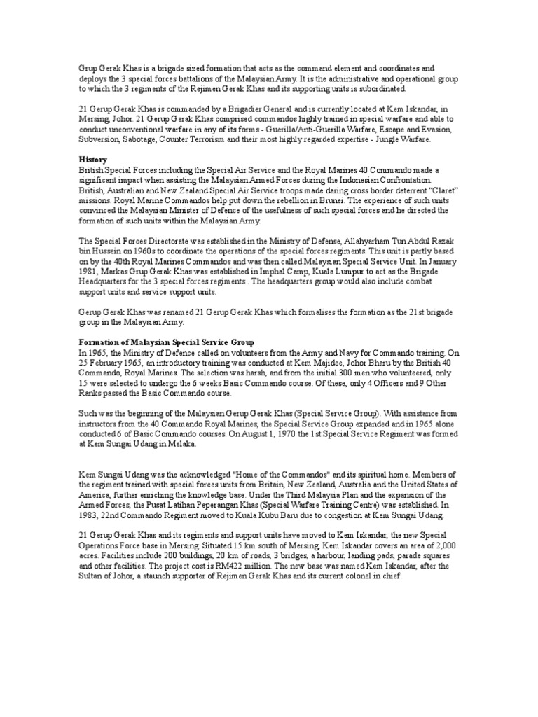 Grup Gerak Khas Is A Brigade Sized Formation That Acts As The Command ...