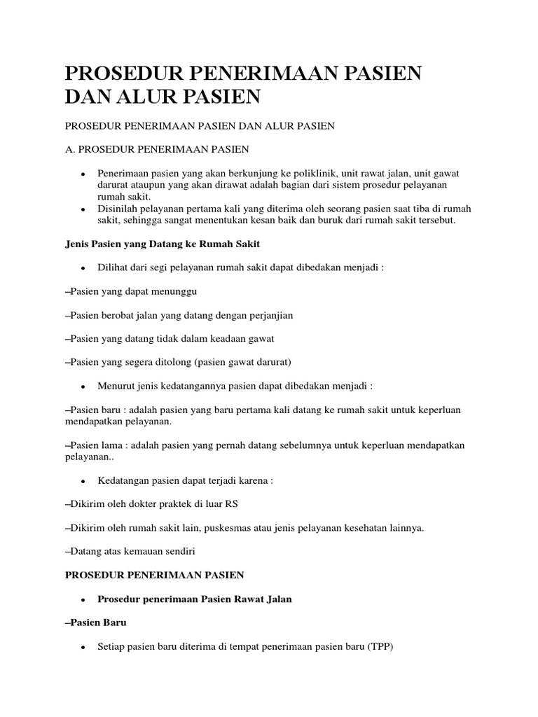 Prosedur Penerimaan Pasien Dan Alur Pasien | PDF | Pengembangan Diri ...