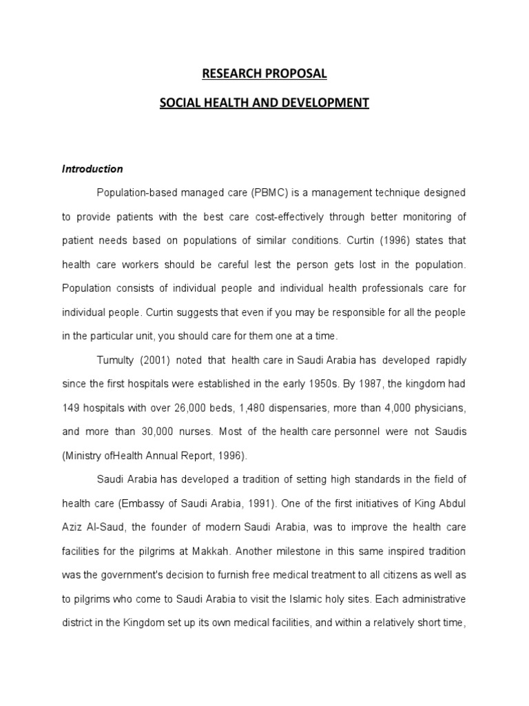 Research Proposal Social Health and Development: Population-Based ...