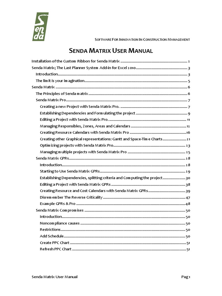 Senda Matrix User Manual for Excel | PDF | Microsoft Excel | Teaching ...