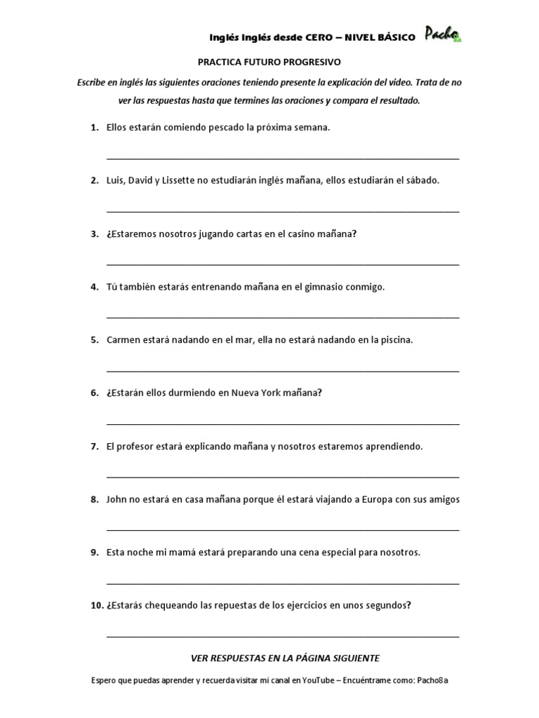 Práctica - Futuro Progresivo | PDF | Ocio