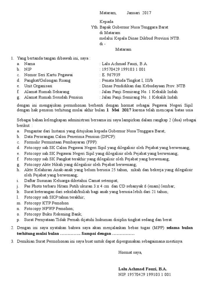 Contoh Berkas Usul Pensiun