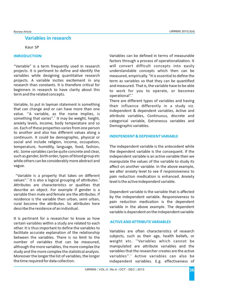 Variables in Research | PDF | Dependent And Independent Variables ...