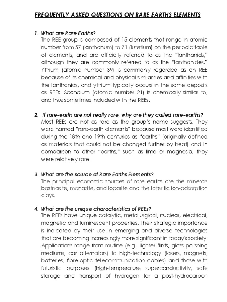Rare Earth Elements FAQ Guide | PDF | Lanthanide | Metallic Elements