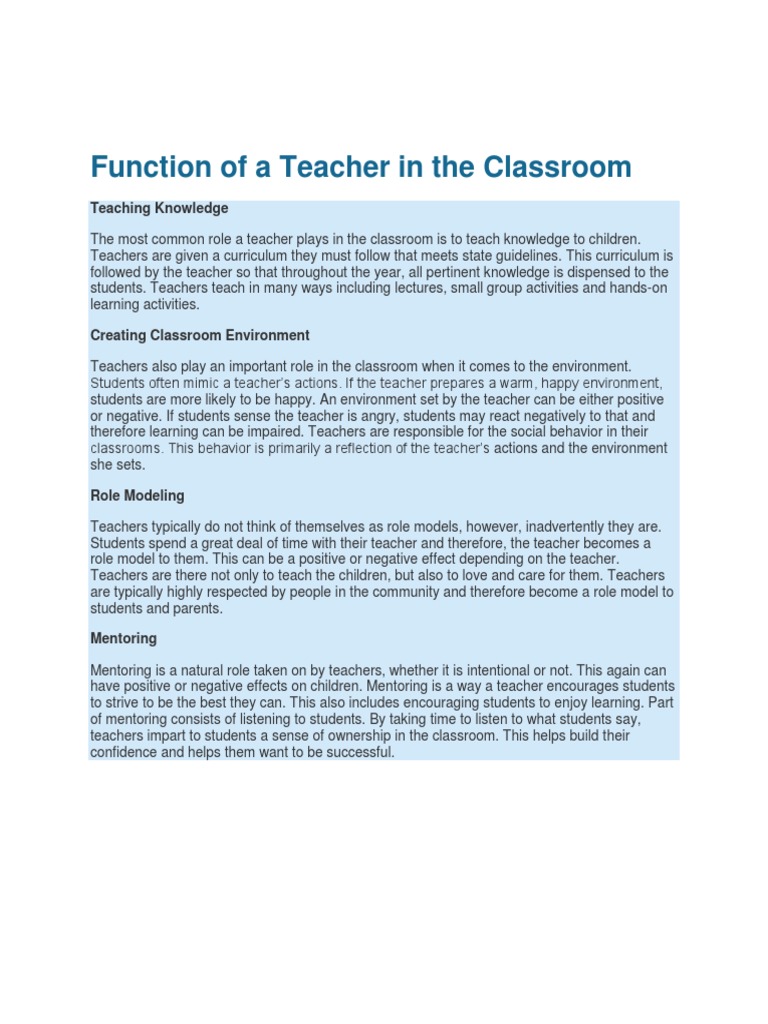 Teacher Functions in Classroom Dynamics | PDF | Career & Growth | Self ...