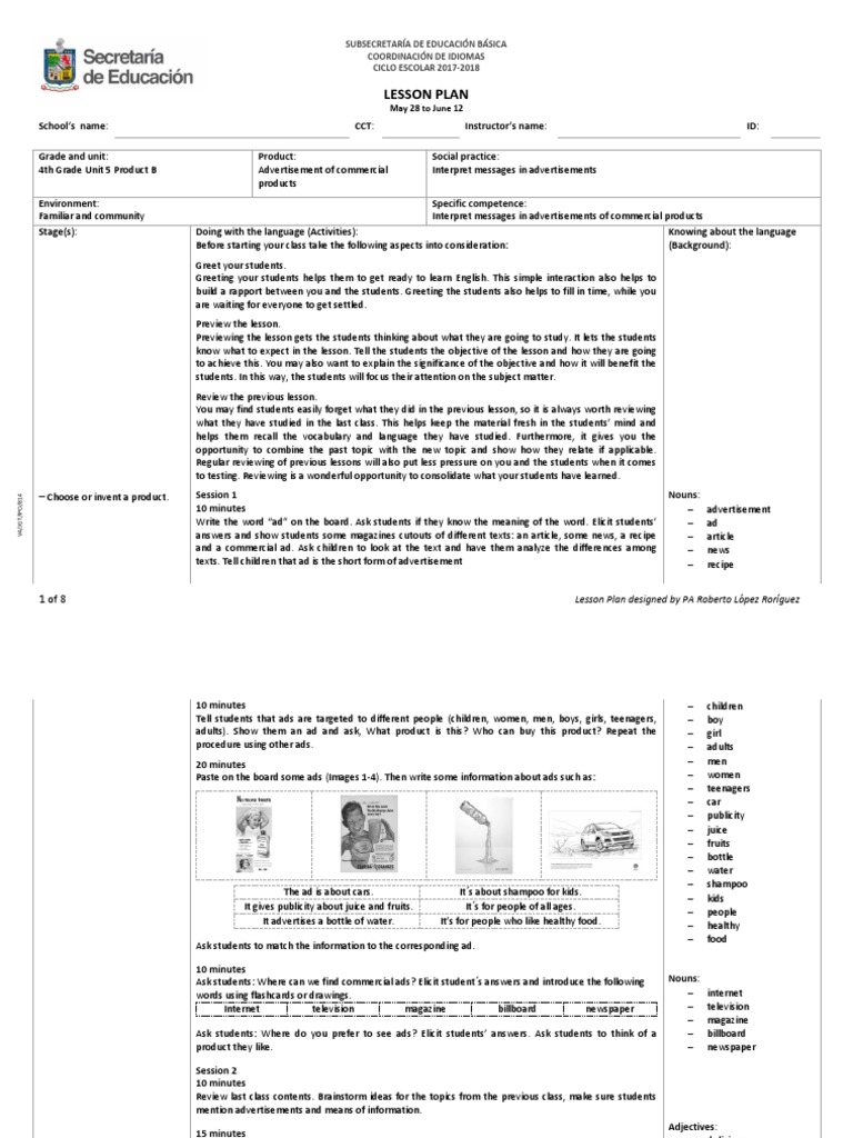 Grade 4 Advertisement Lesson Plan | PDF | Advertising | Adjective