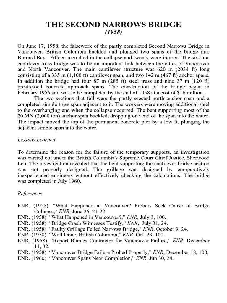 Second Narrows Bridge Collapse of 1958 | PDF | Fracture | Materials